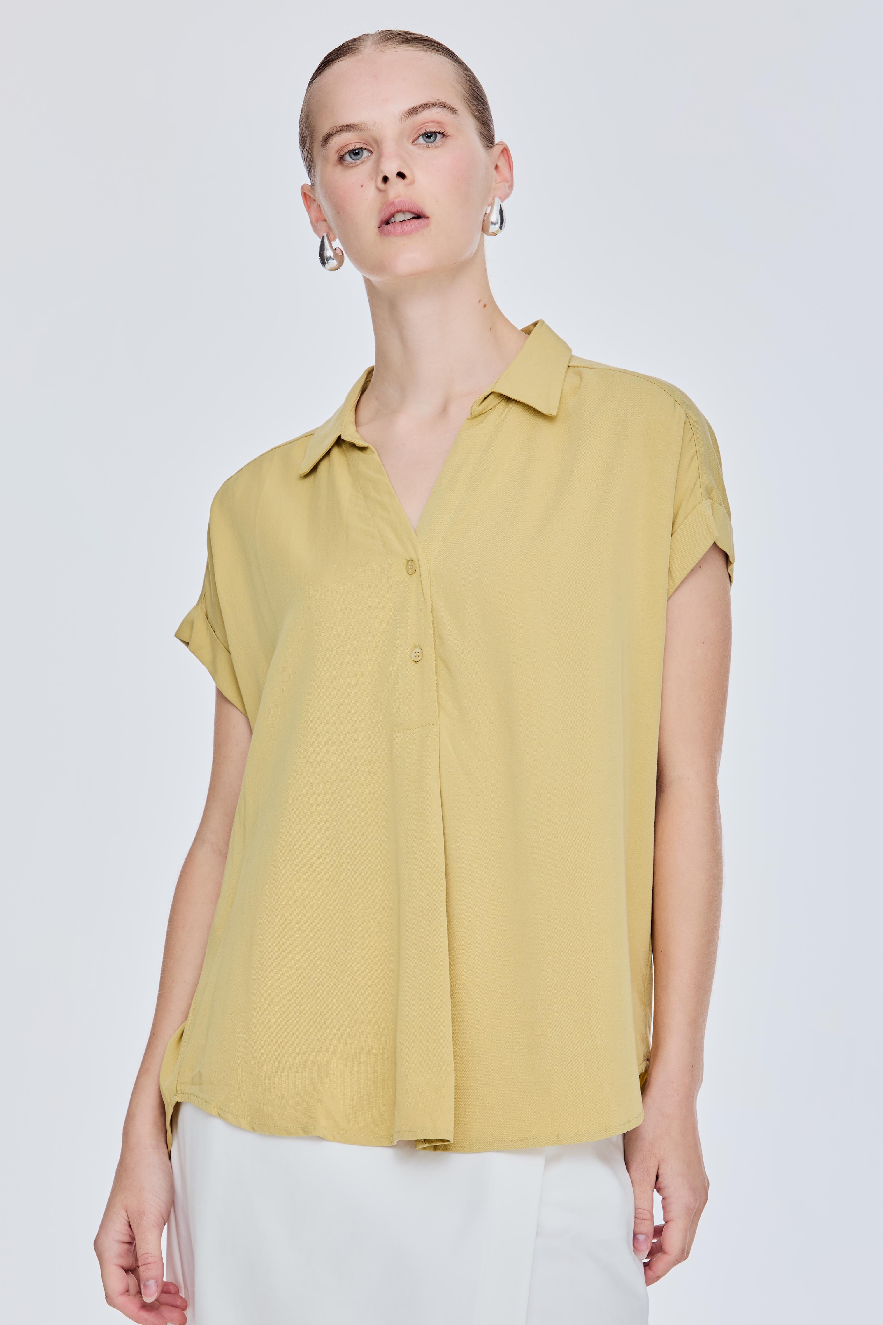 Button Tab Collared Blouse – iORA