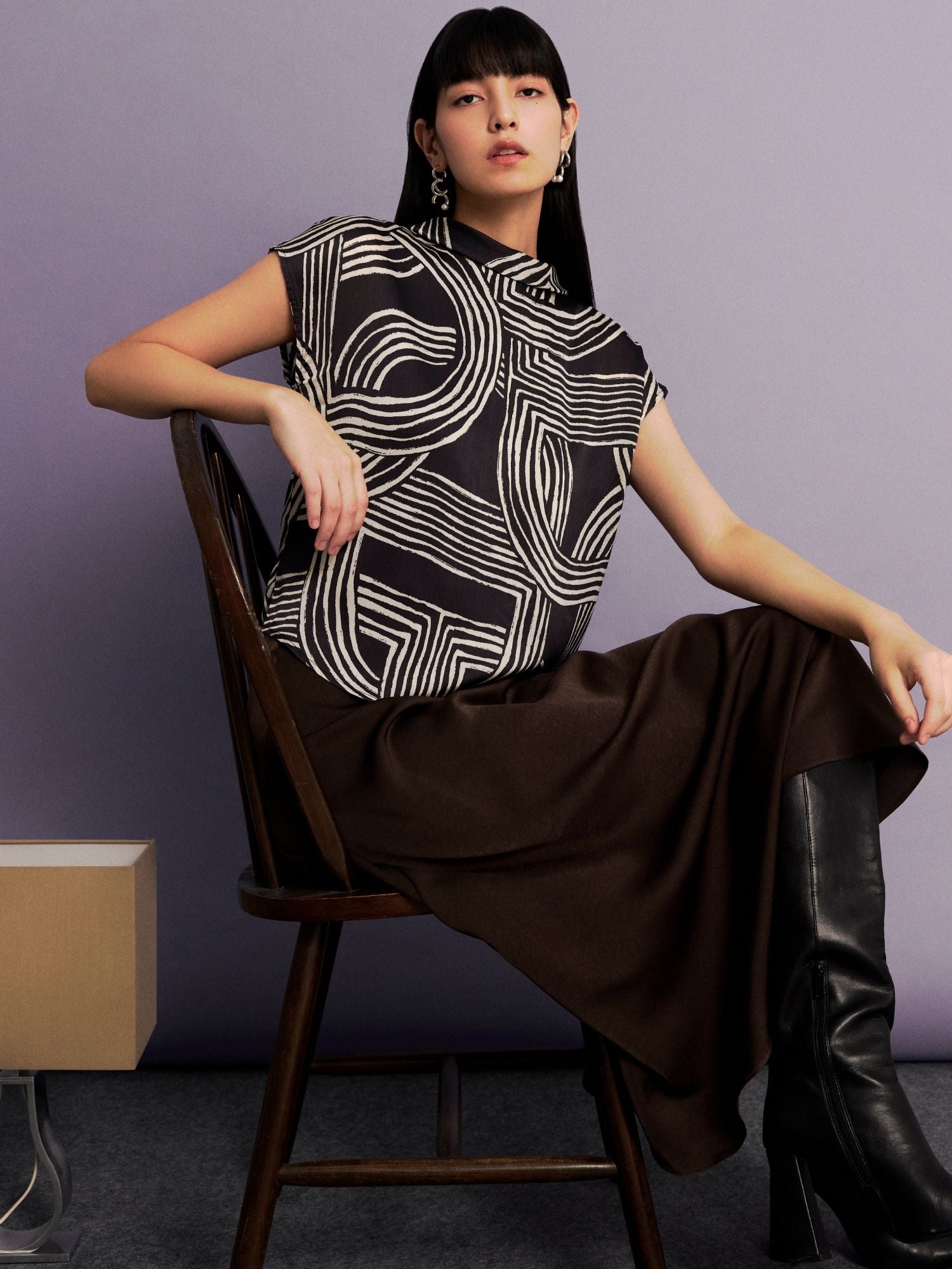 Printed Rolled Collar Blouse – iORA