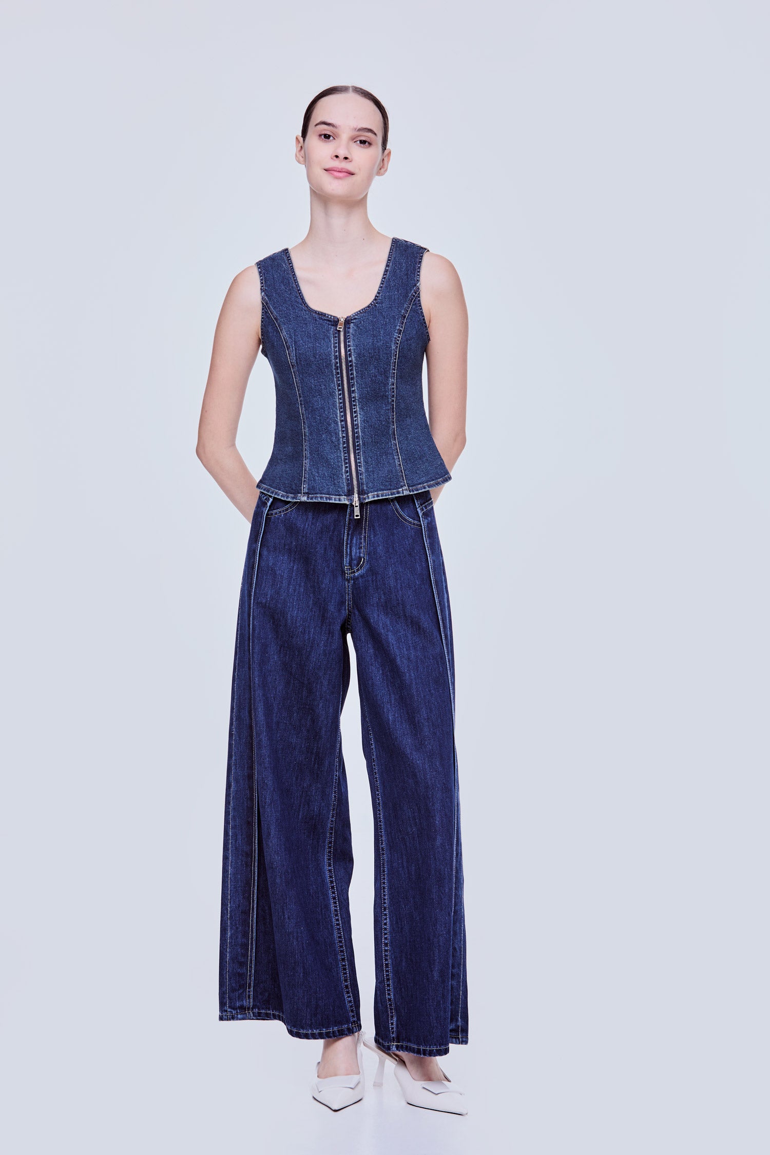 Sleeveless Denim Zip Tank Top – iORA