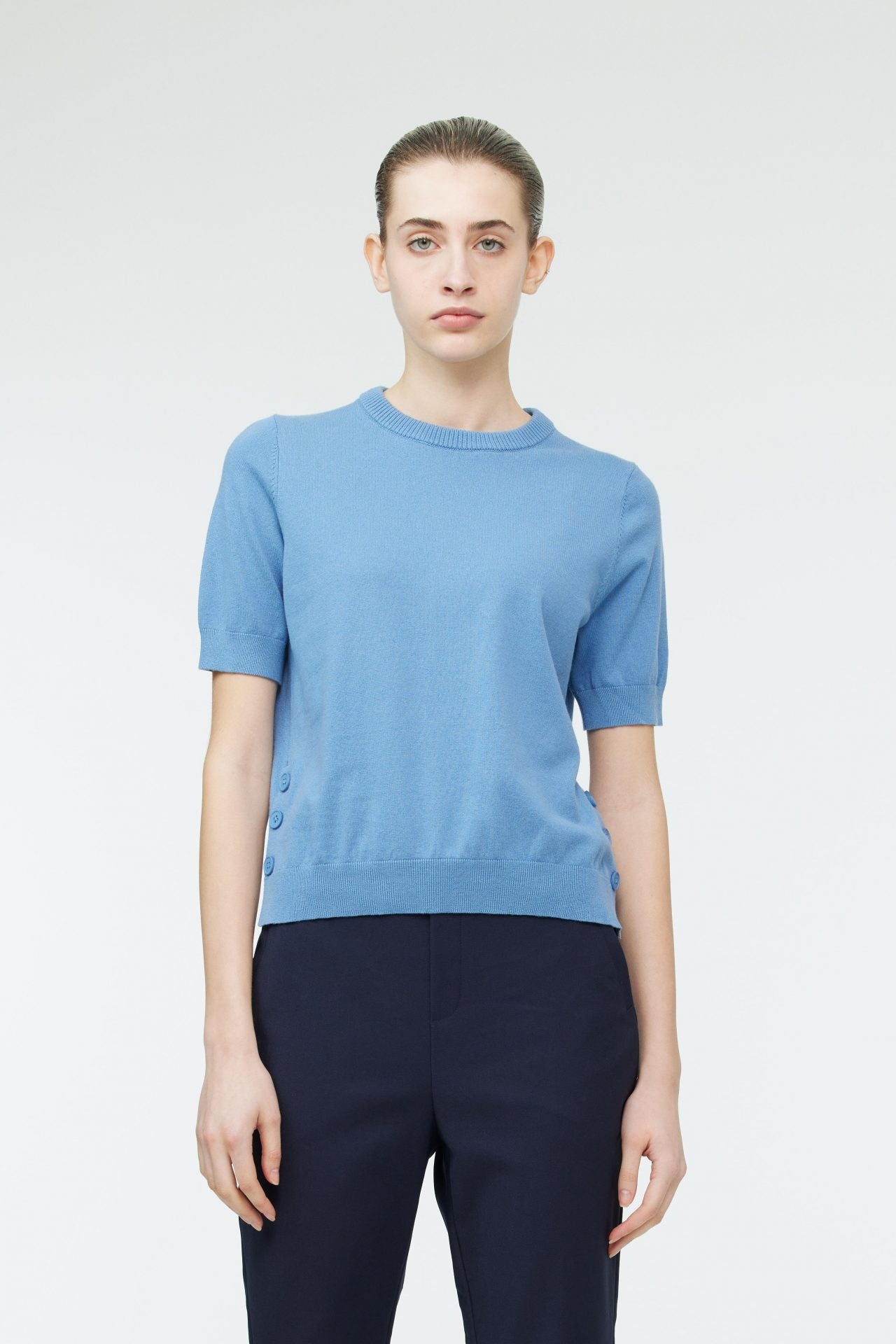 Ribbed Neck Knit Blouse Iora